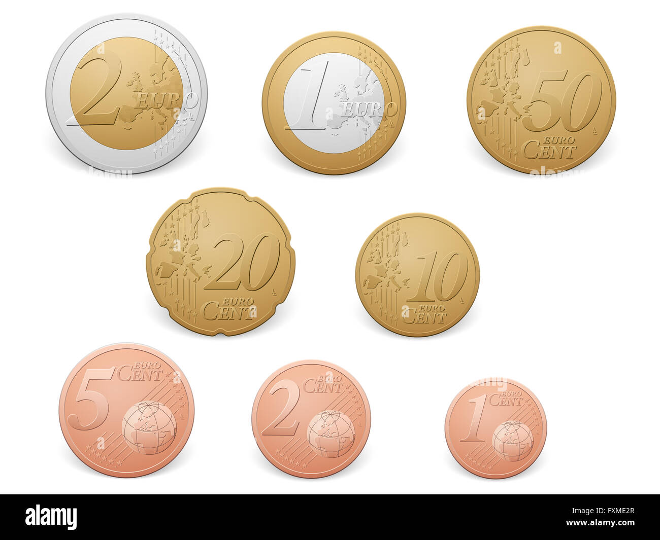 Euro coins set on a white background Stock Photo - Alamy