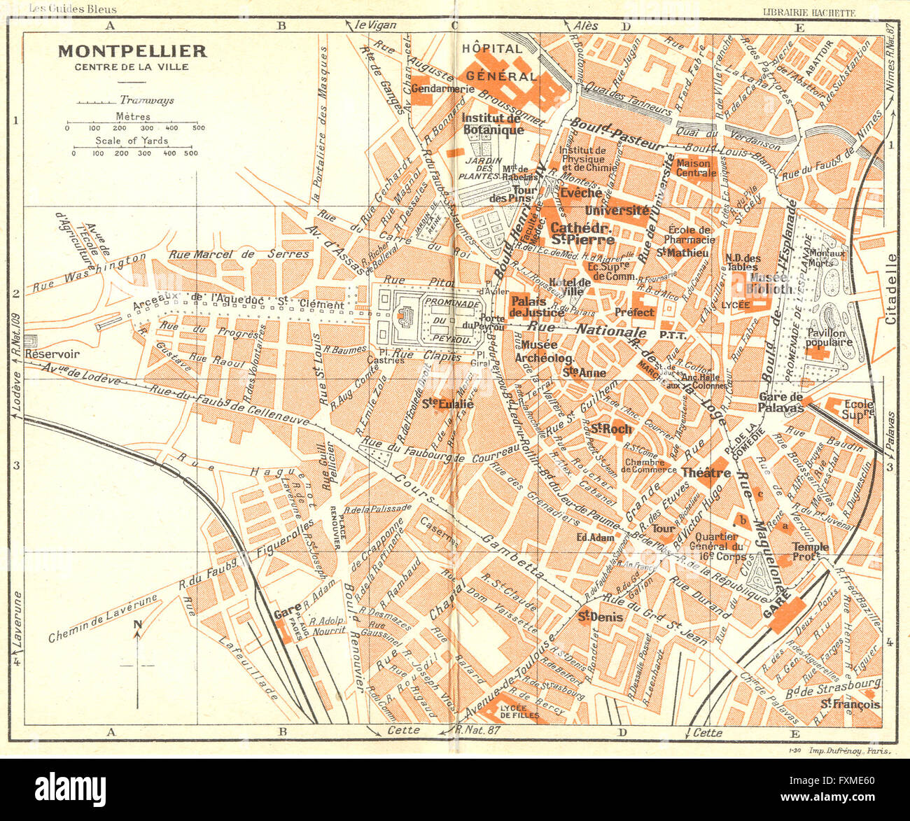 FRANCE: Montpellier Centre de Ville, 1926 vintage map Stock Photo - Alamy