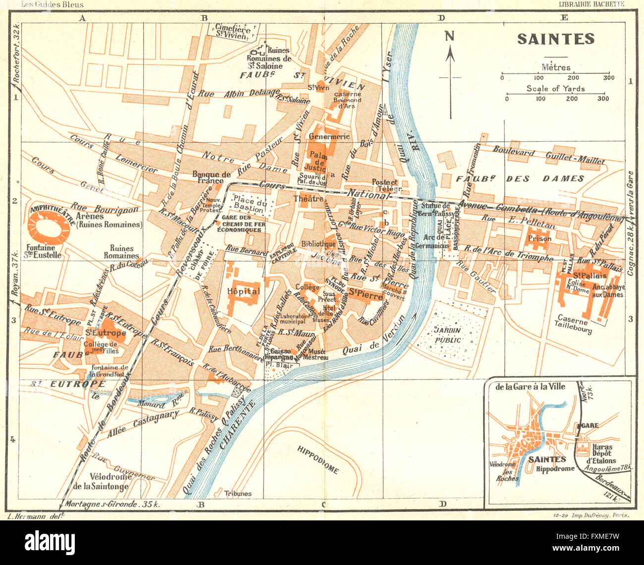 FRANCE: Saintes, 1926 vintage map Stock Photo - Alamy