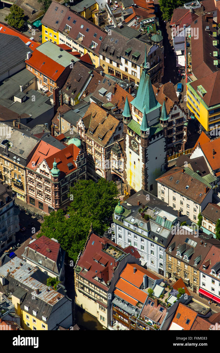 Aerial view, old town of Freiburg with Schwabentor, Freiburg, Breisgau ...