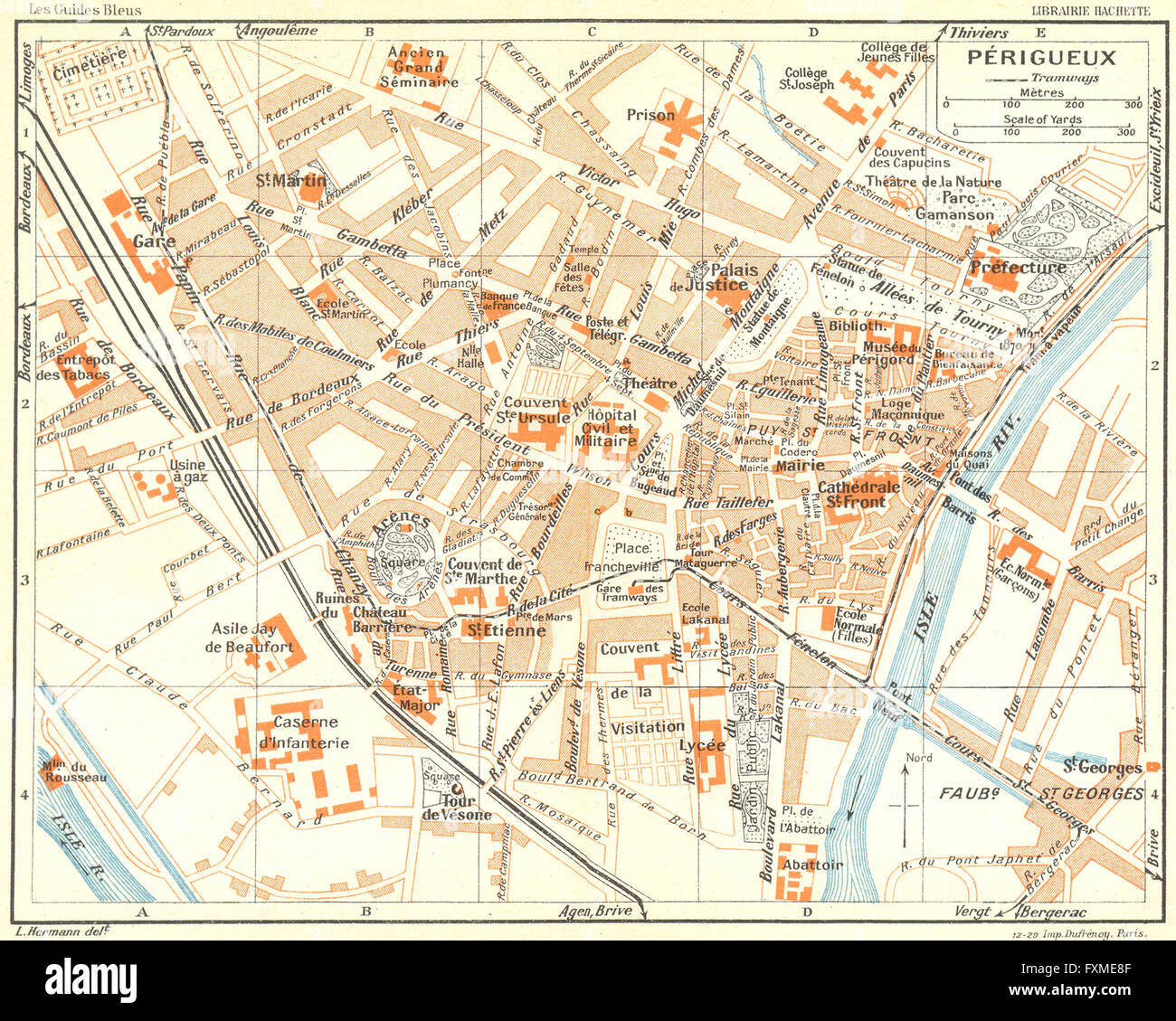 FRANCE: Perigueux, 1926 vintage map Stock Photo - Alamy
