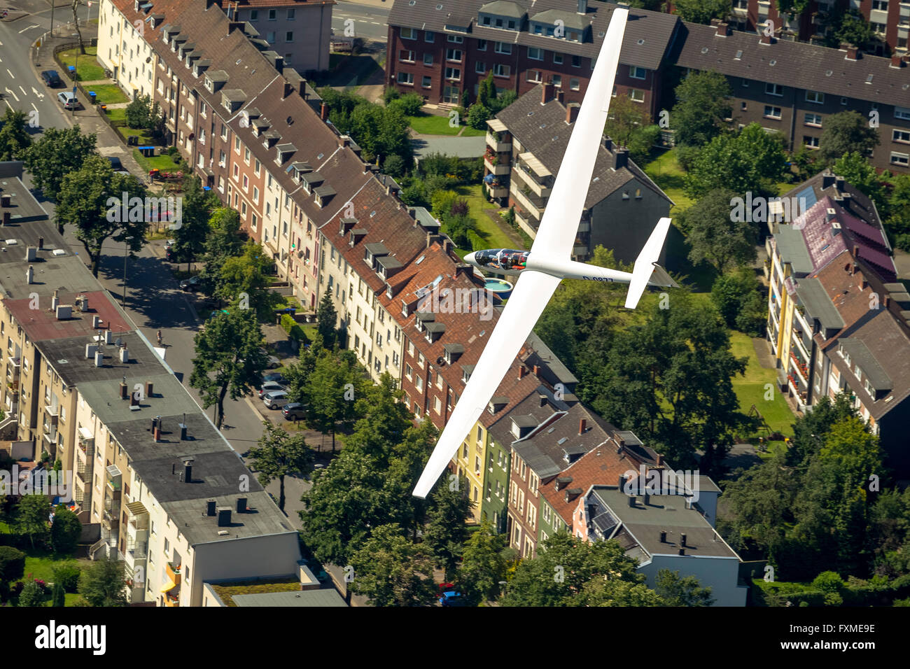 Aerial view, glider ASK21 over the Hammer downtown with glider ...