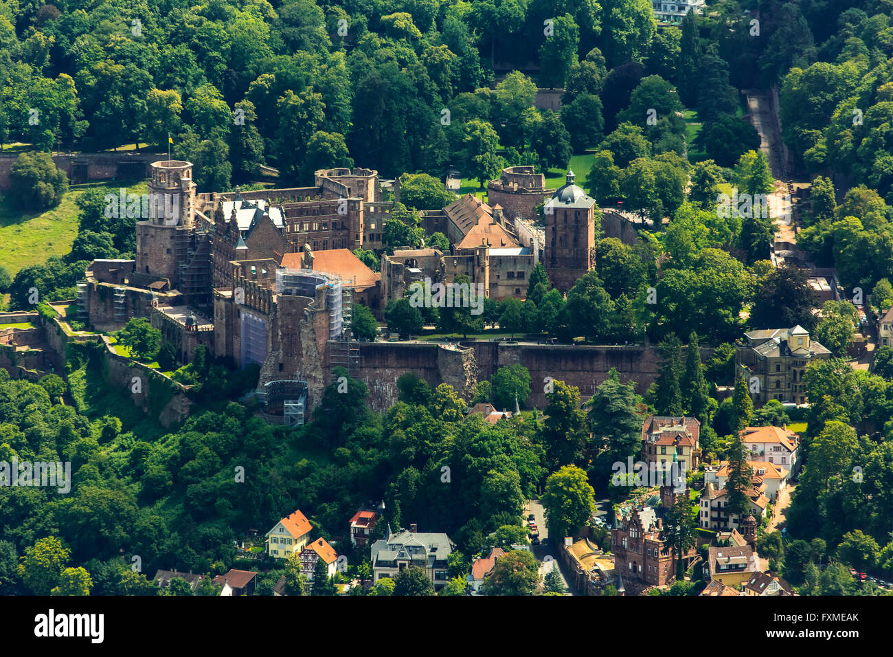 Aerial view, Schloss Heidelberg, Heidelberg Castle, castle ruins Heidelberg, Heidelberg, Rhein ...