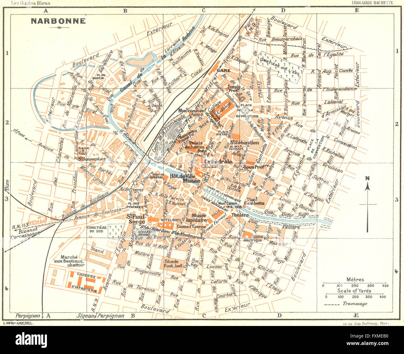 FRANCE: Narbonne, 1926 vintage map Stock Photo - Alamy
