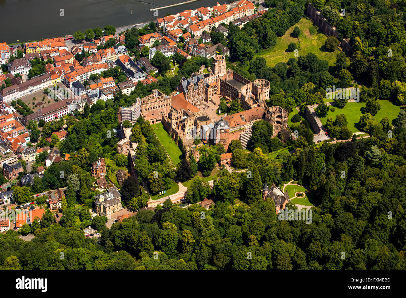 Aerial view, Schloss Heidelberg, Heidelberg Castle, Heidelberg castle ruin, castle courtyard ...