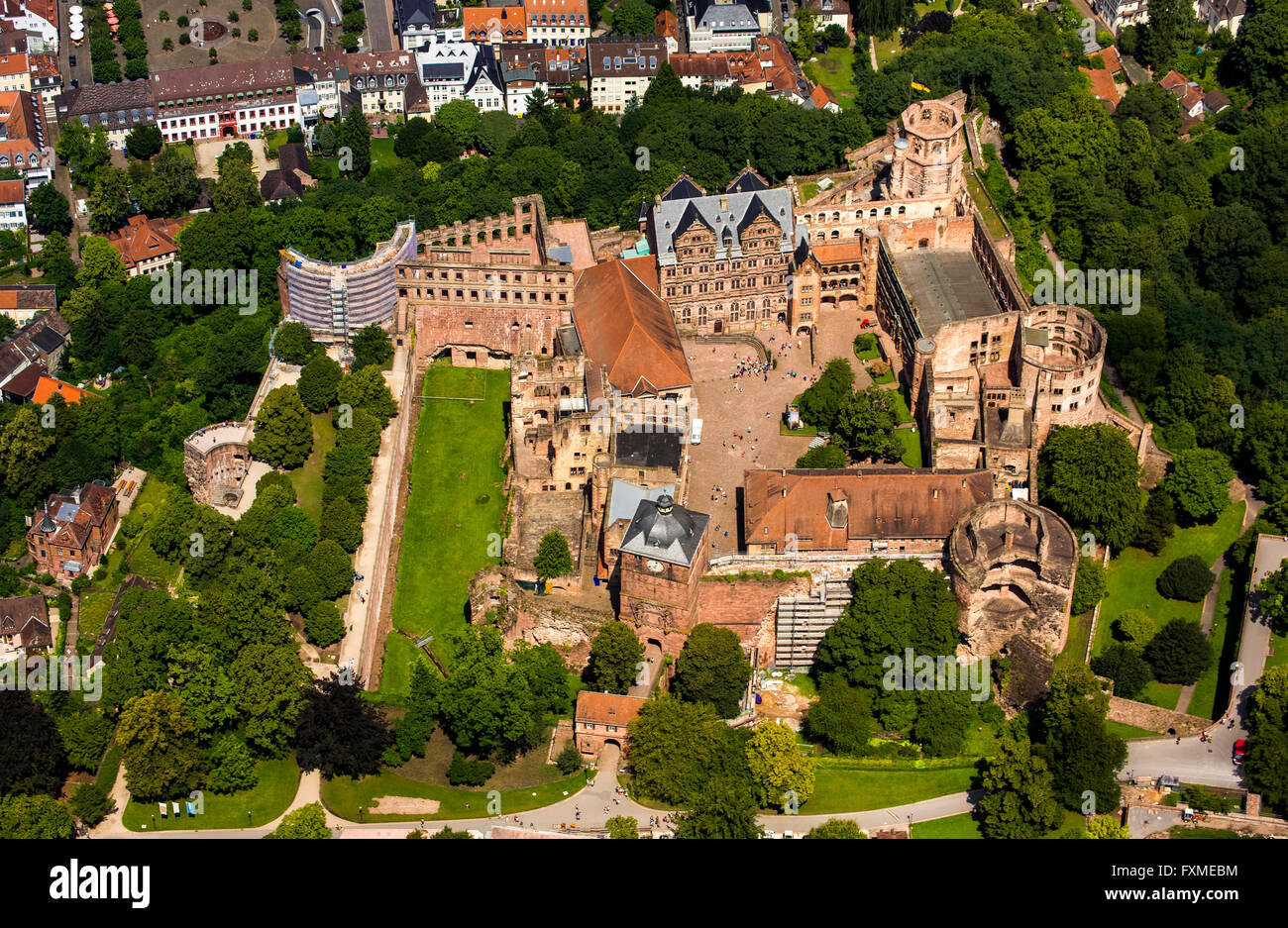 Aerial view, Schloss Heidelberg, Heidelberg Castle, Heidelberg castle ruin, castle courtyard ...