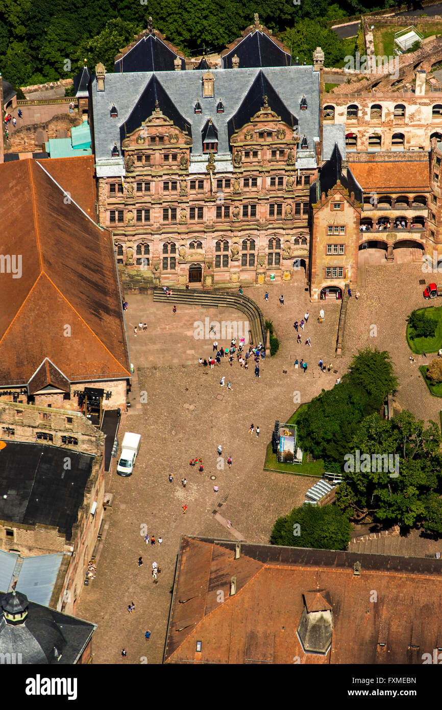 Aerial view, Schloss Heidelberg, Heidelberg Castle, Heidelberg castle ruin, castle courtyard ...