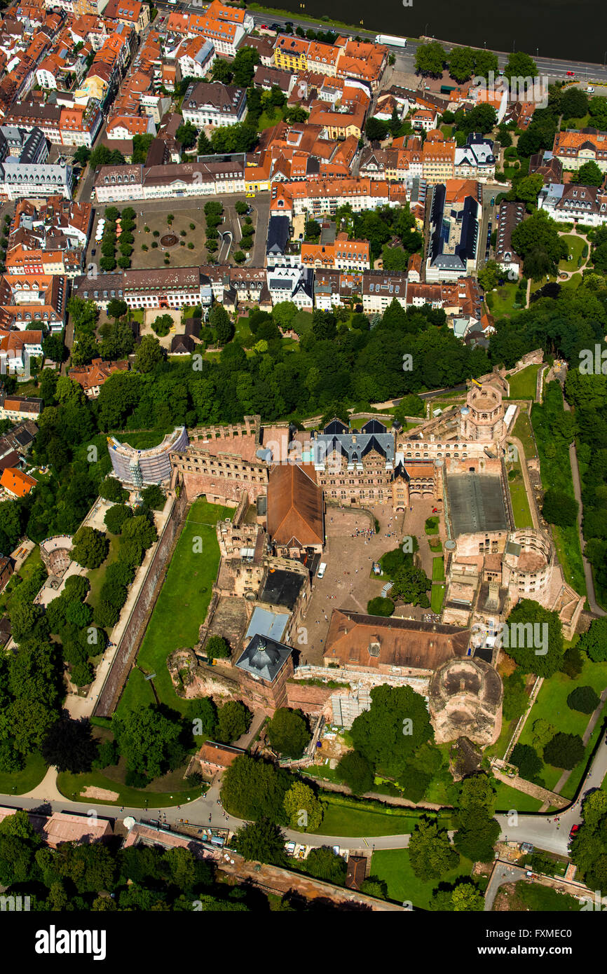 Aerial view, Schloss Heidelberg, Heidelberg Castle, Heidelberg castle ...