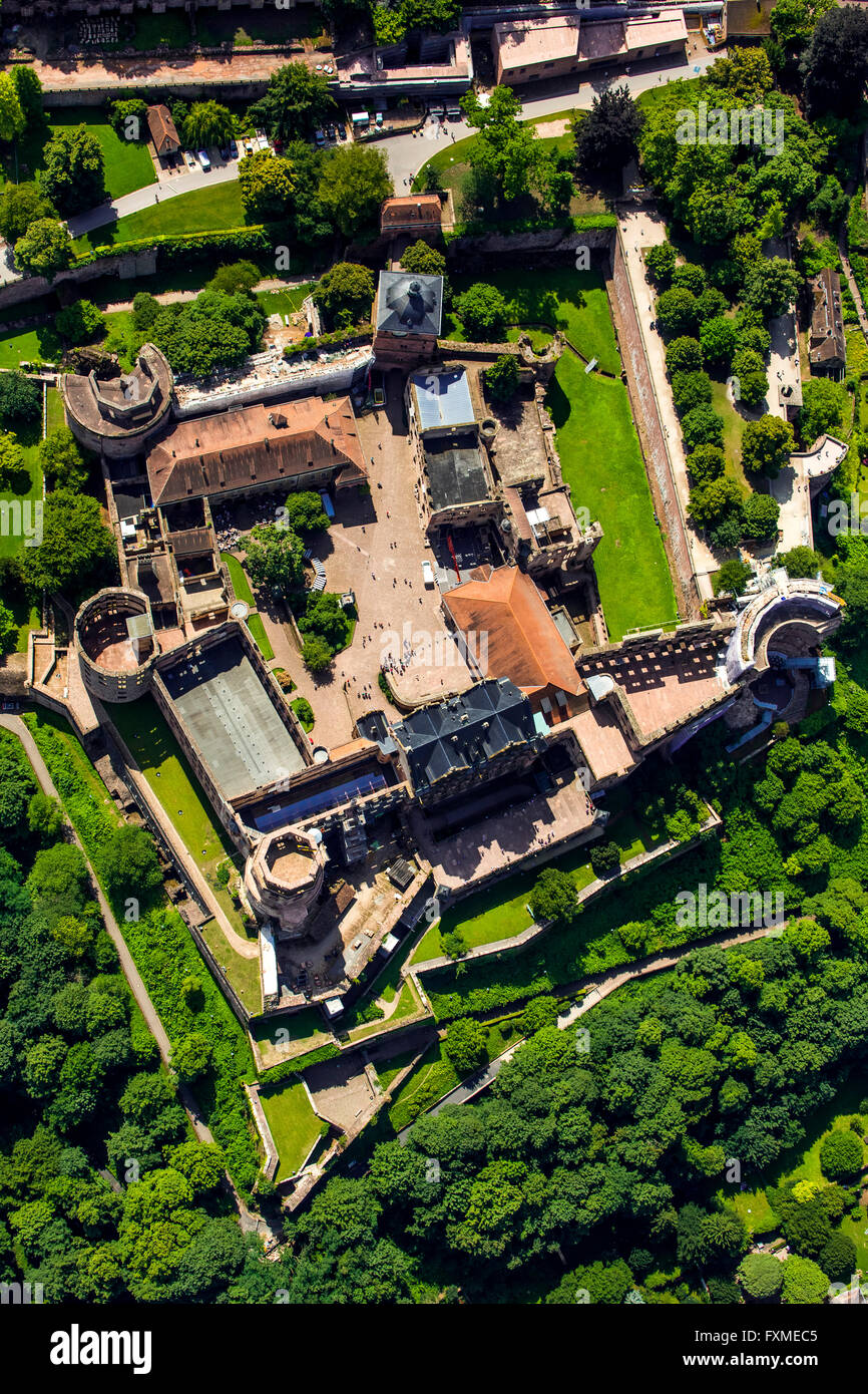 Aerial view, Schloss Heidelberg, Heidelberg Castle, Heidelberg castle ruin, castle courtyard ...