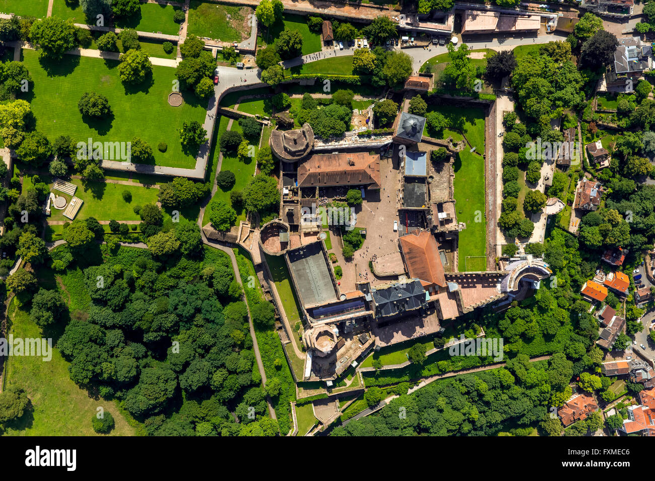 Aerial view, Schloss Heidelberg, Heidelberg Castle, Heidelberg castle ...