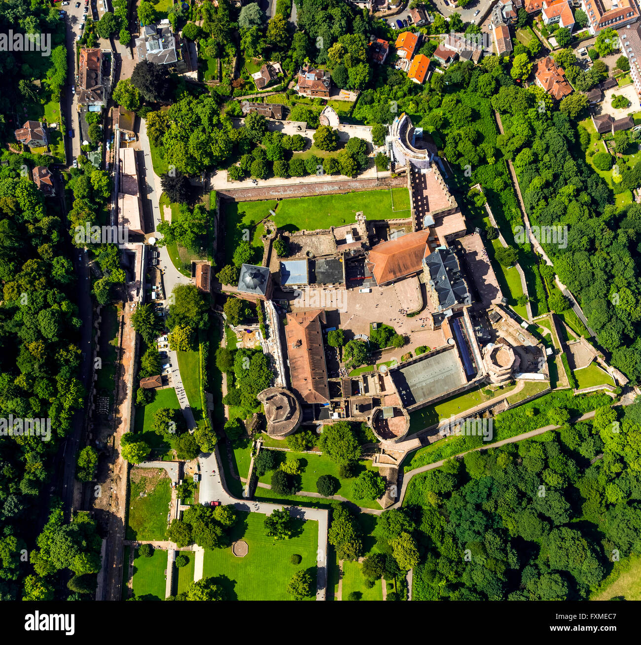 Aerial view, Schloss Heidelberg, Heidelberg Castle, Heidelberg castle ruin, castle courtyard ...