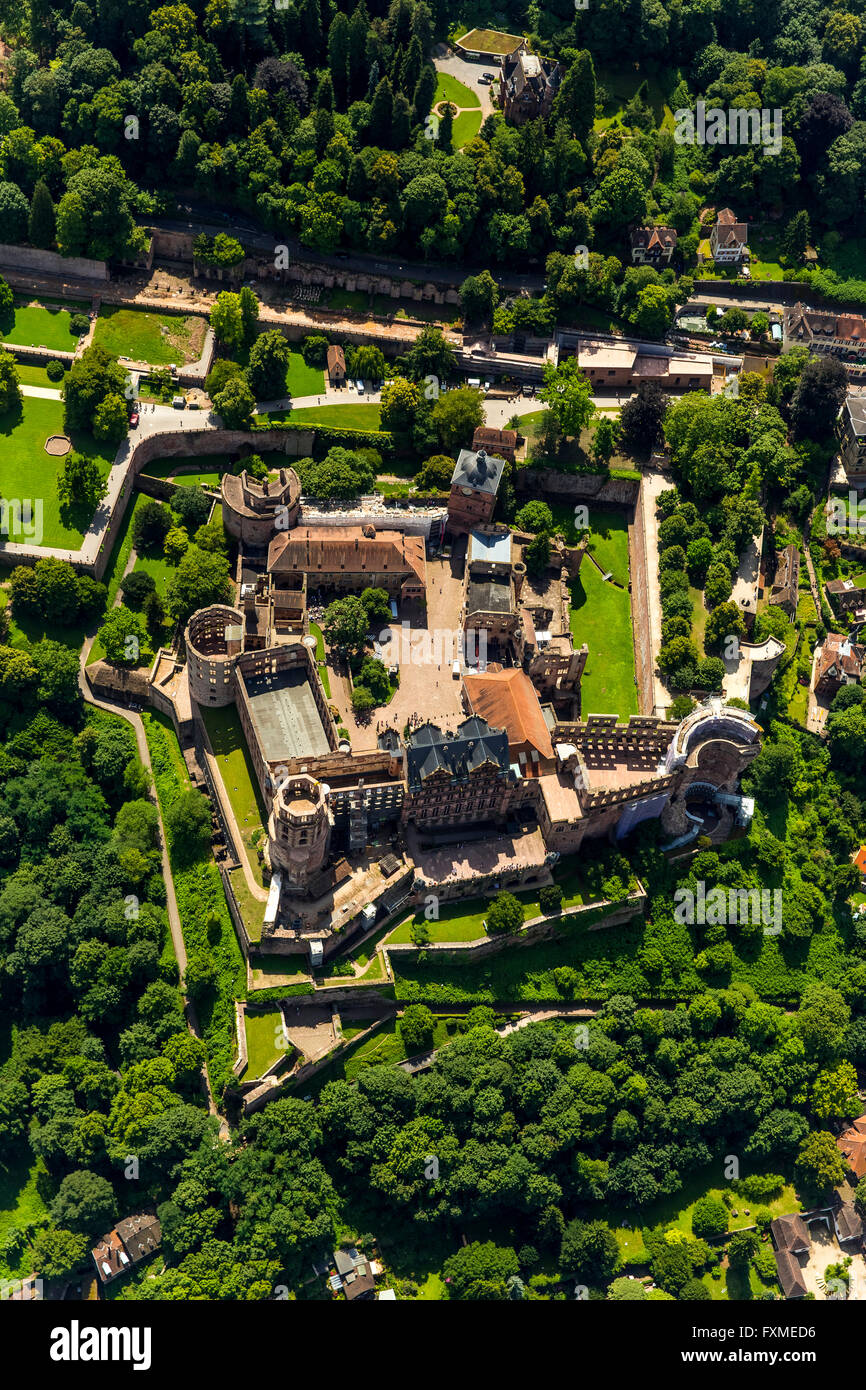 Aerial view, Schloss Heidelberg, Heidelberg Castle, Heidelberg castle ruin, castle courtyard ...