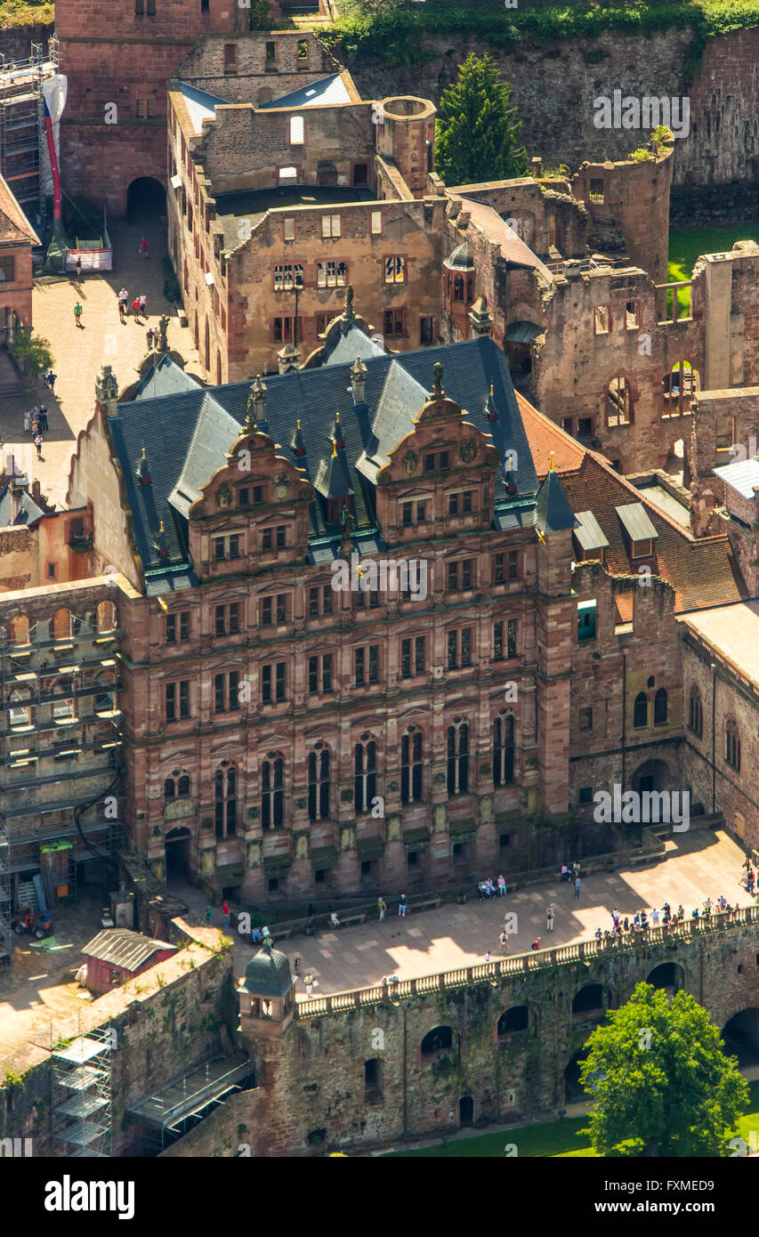 Aerial view, Schloss Heidelberg, Heidelberg Castle, Heidelberg castle ruin, castle courtyard ...