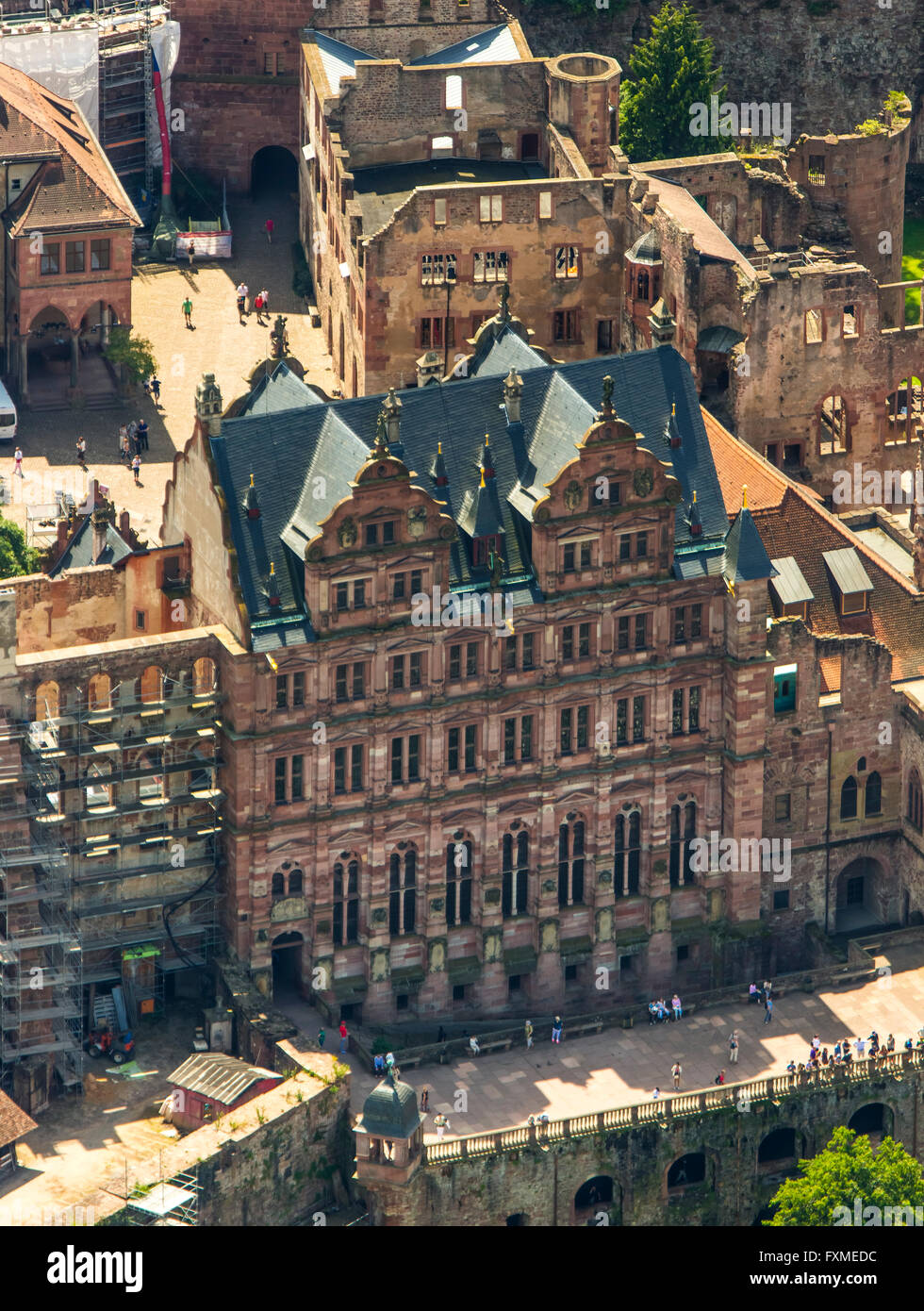 Aerial view, Schloss Heidelberg, Heidelberg Castle, Heidelberg castle ruin, castle courtyard ...