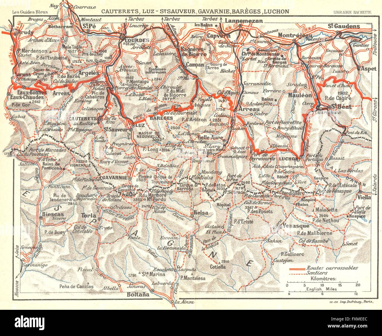 HAUTES-PYRENEES: Lourdes Cauterets, Luz, Gavarnie, 1926 vintage map ...