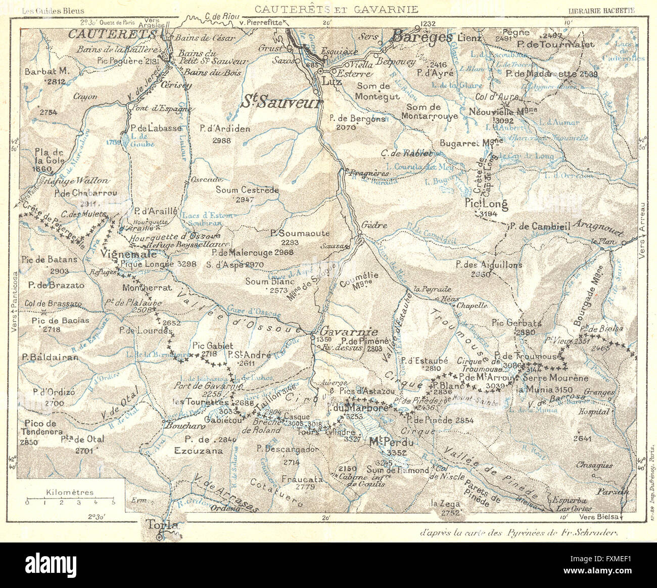 HAUTES-PYRENEES: Cauterets et Gavarnie, 1926 vintage map Stock Photo ...