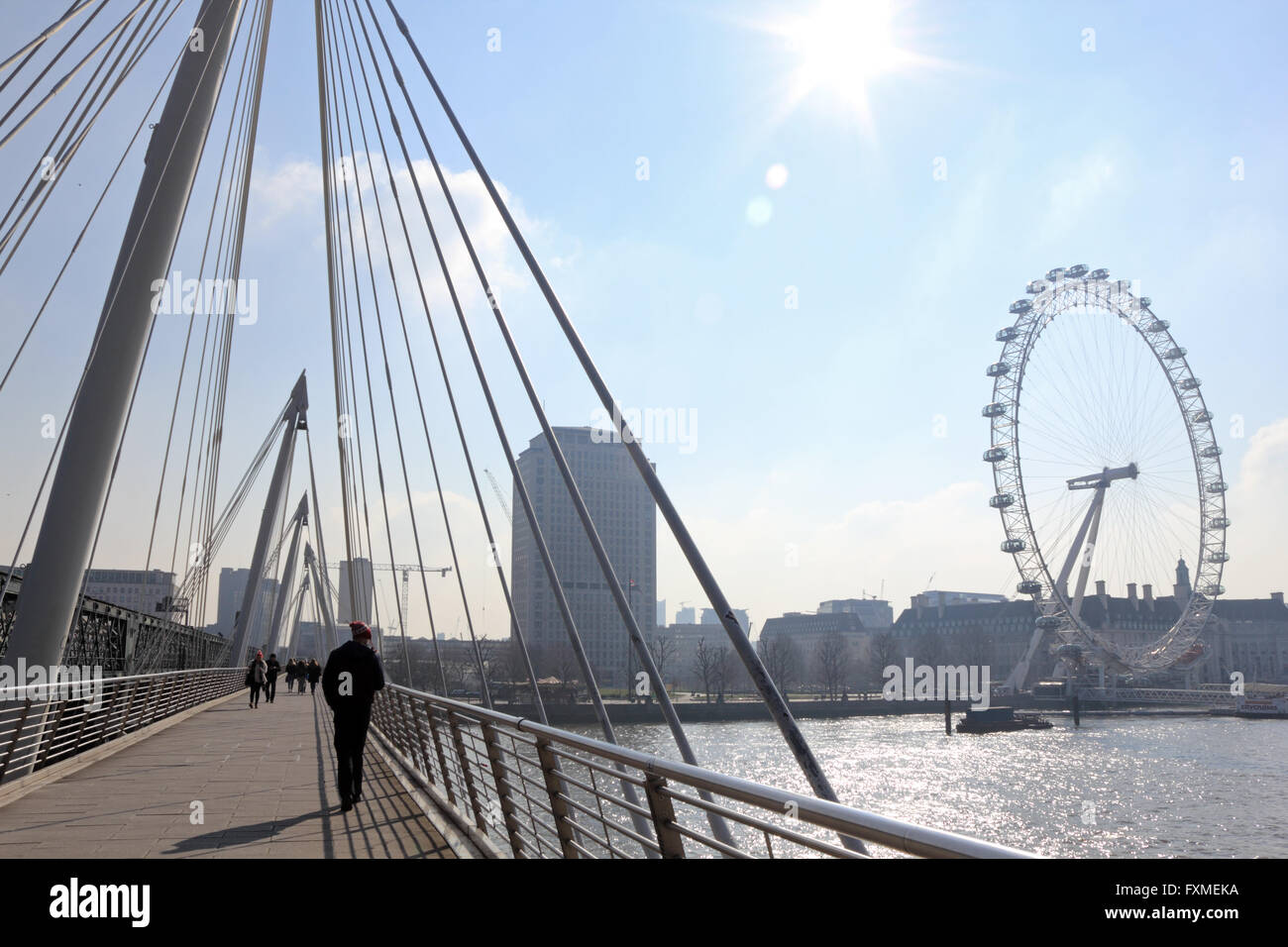 Golden Jubilee Bridge pedestrian bridge across the Thames from ...