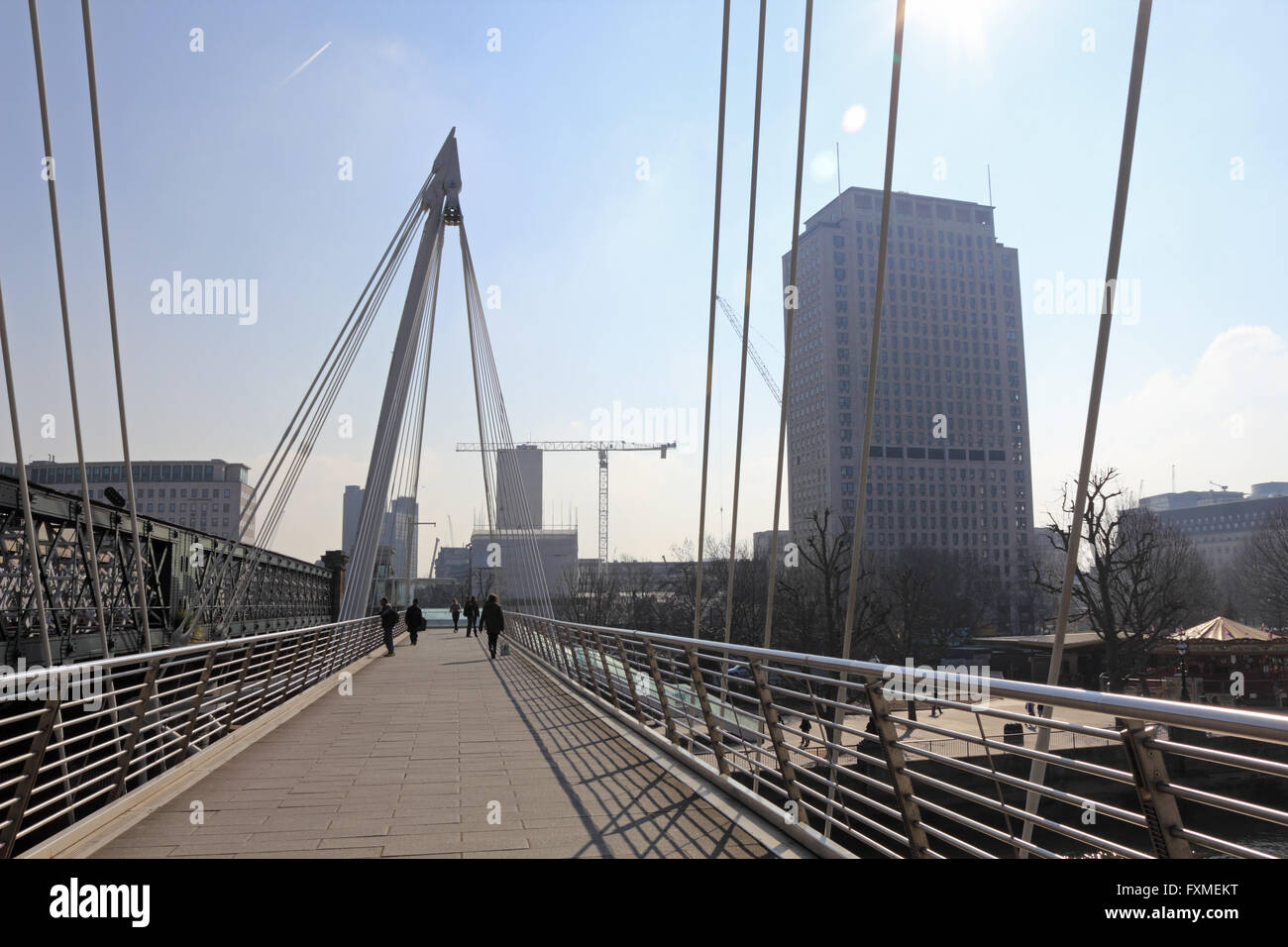 Golden Jubilee Bridge pedestrian bridge across the Thames from ...