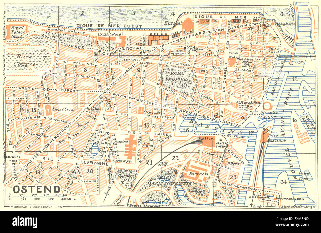BELGIUM: Ostend, 1929 vintage map Stock Photo - Alamy