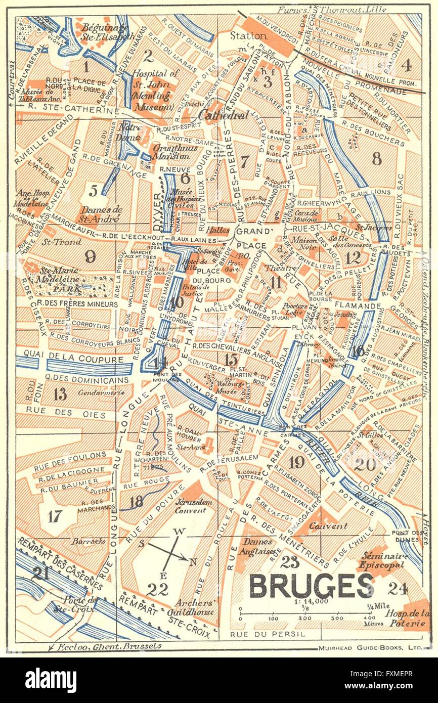 BELGIUM: Brugge, 1929 vintage map Stock Photo - Alamy