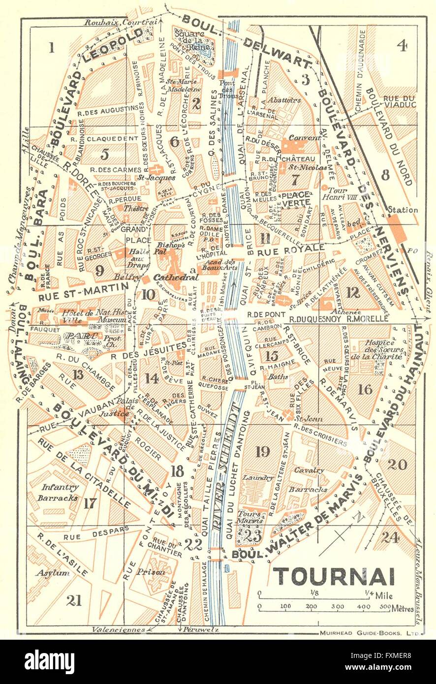 BELGIUM: Tournai, 1929 vintage map Stock Photo - Alamy