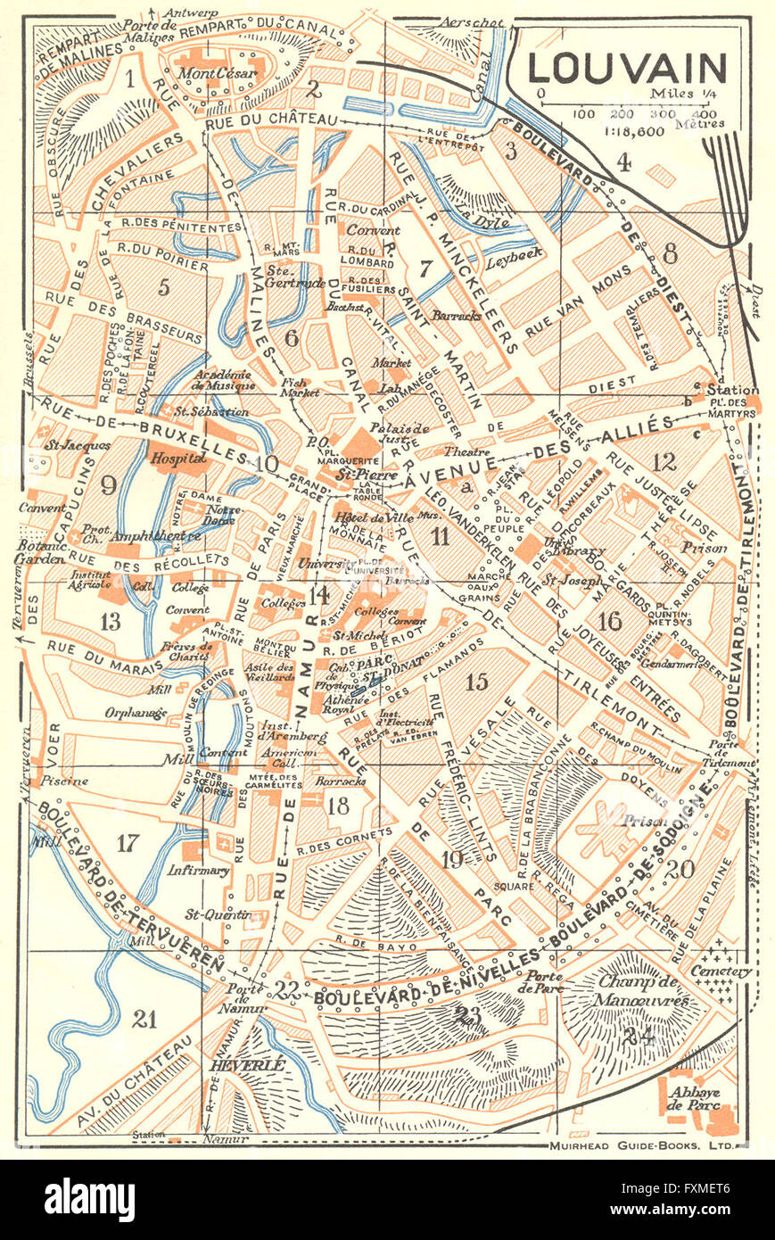 BELGIUM: Louvain, 1929 vintage map Stock Photo - Alamy