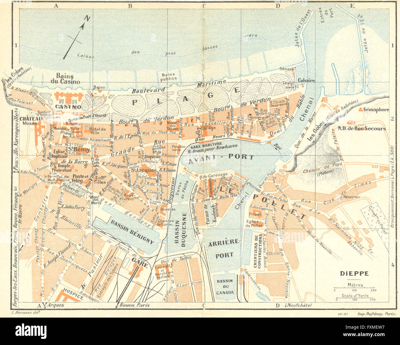 NORMANDY: Normandie: Dieppe, 1928 vintage map Stock Photo - Alamy