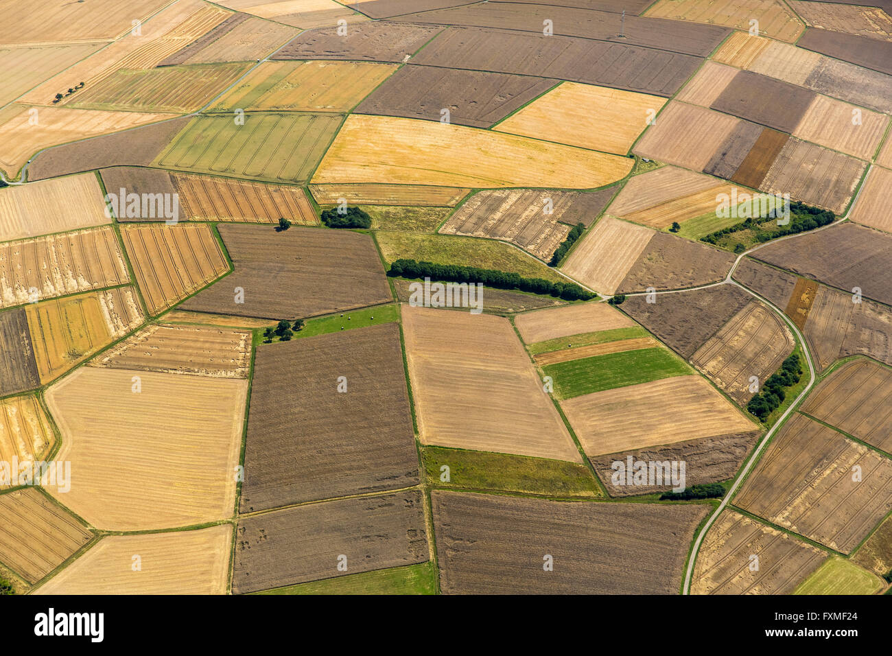 Aerial view, harvested fields, small fields of estates, agriculture ...
