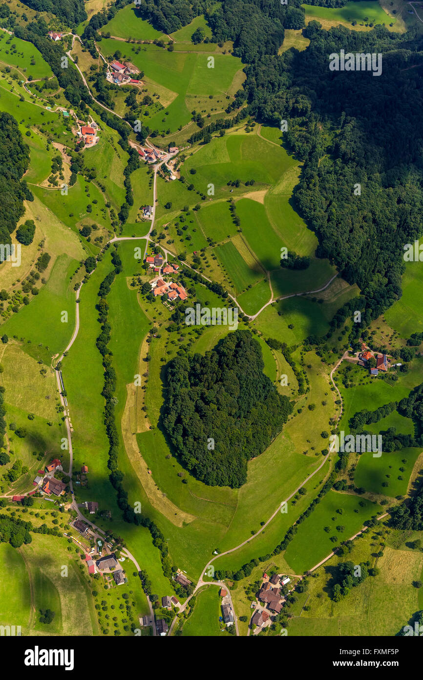 Aerial view, Black Forest landscape with woods and fields, Black Forest ...