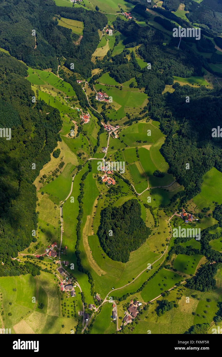 Aerial view, Black Forest landscape with woods and fields, Black Forest ...