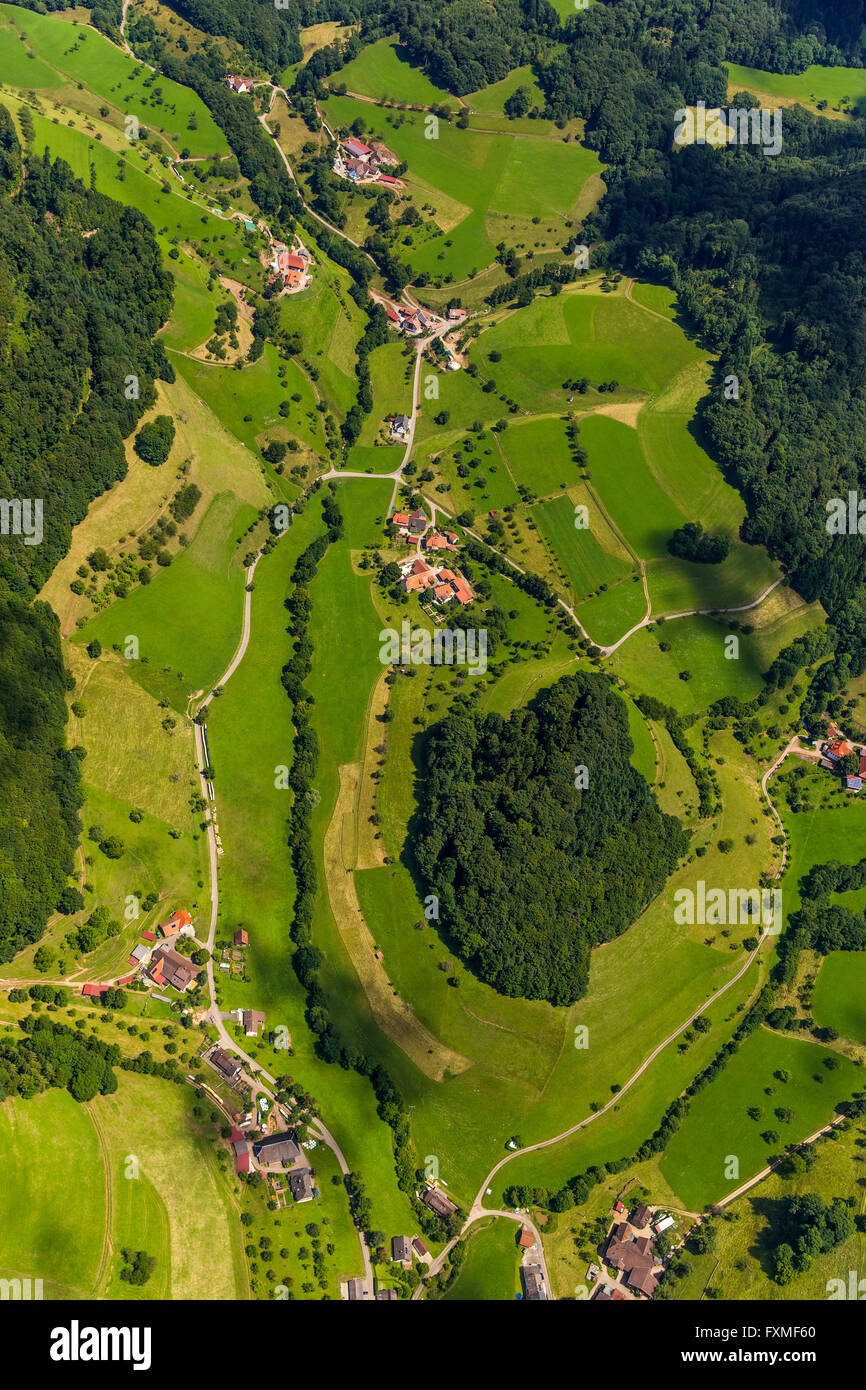 Aerial view, Black Forest landscape with woods and fields, Black Forest ...