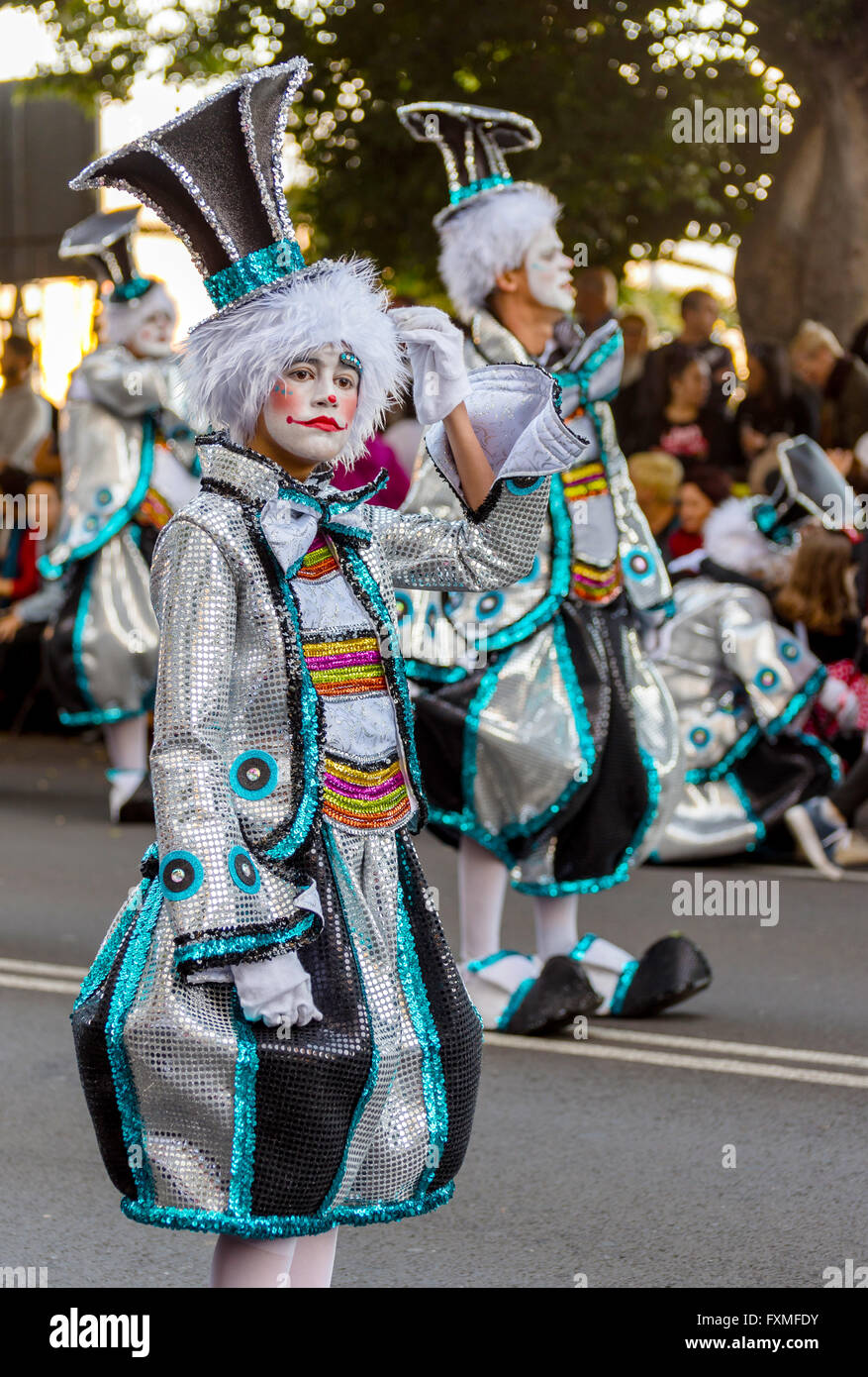 Woman in elaborate clown costume, Carnival Procession, Santa Cruz ...
