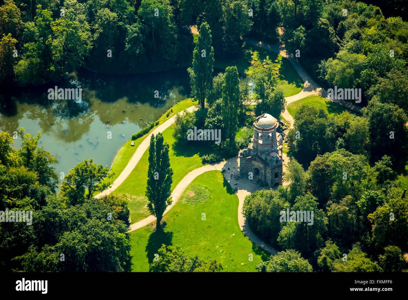 Aerial view, Red Mosque in the Turkish Garden, Schwetzingen Castle with ...
