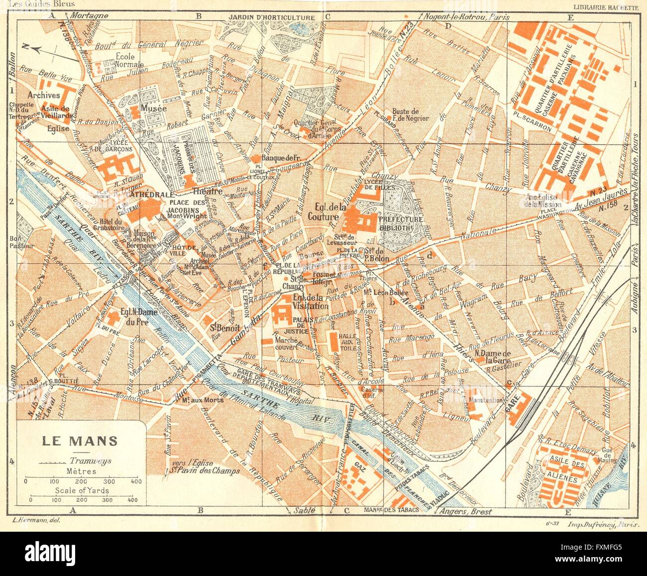 FRANCE: Le Mans, 1932 vintage map Stock Photo - Alamy