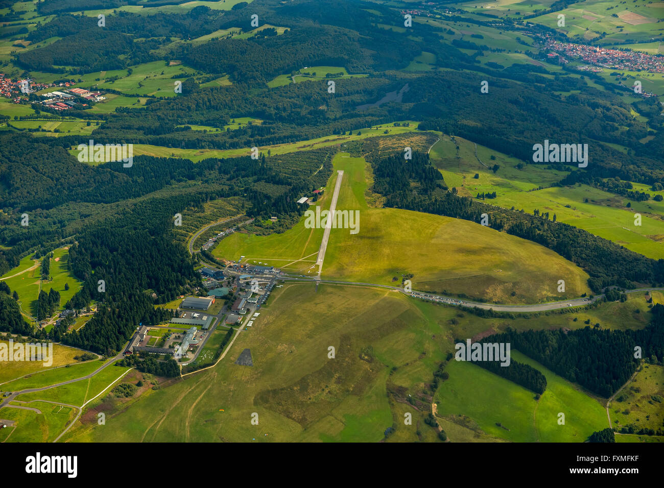 Aerial view, gliding center, German Gliding Museum, Wasserkuppe in the ...