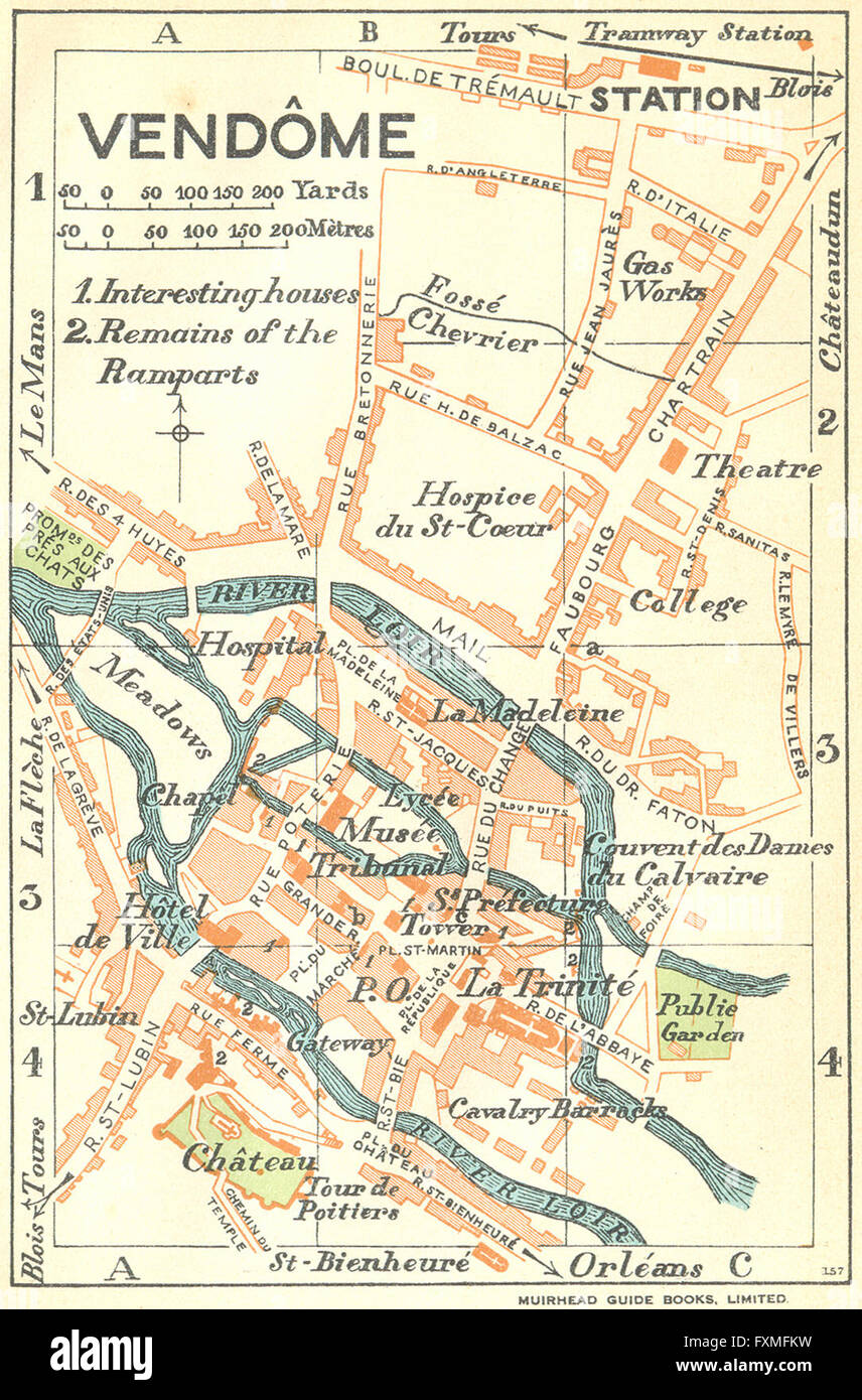 FRANCE: Vendome, 1932 vintage map Stock Photo - Alamy