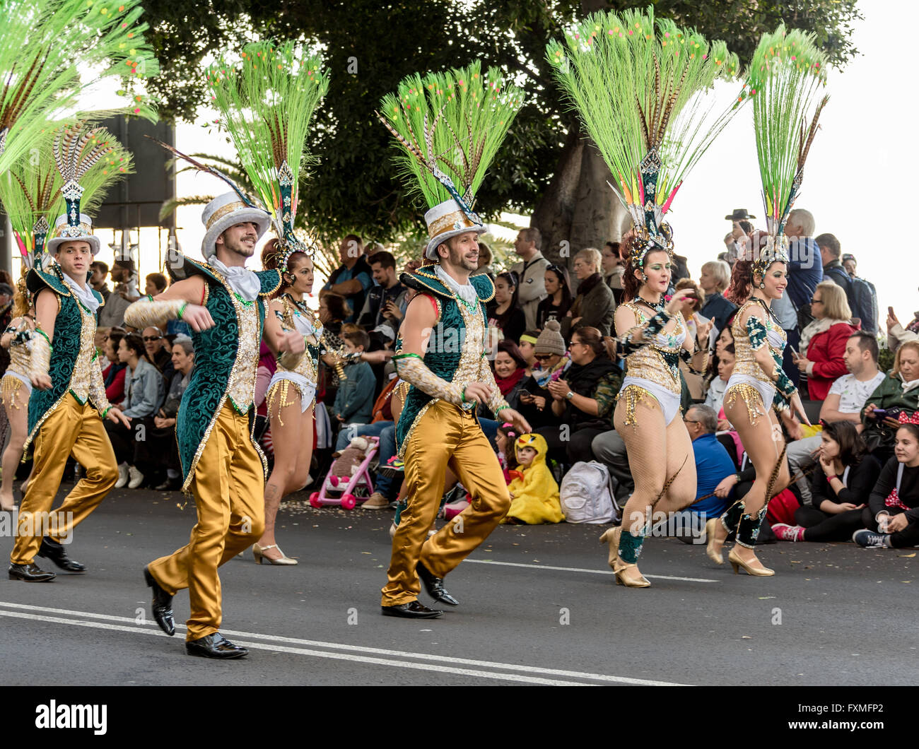 Dancers in elaborate costumes, Carnival Procession, Santa Cruz ...