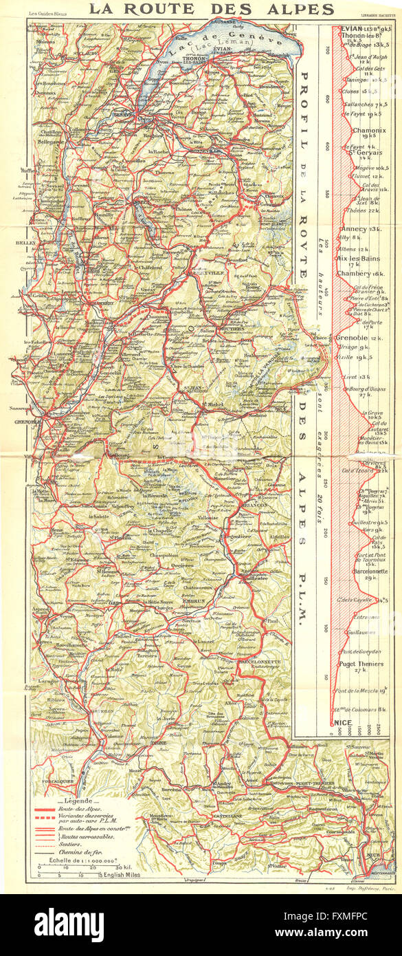 FRENCH ALPS. La Route des Alpes. Alpes Françaises, 1926 vintage map ...