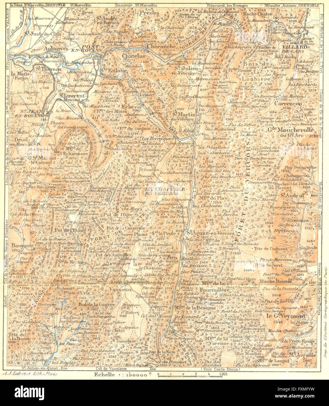 FRENCH ALPS. ISERE-DROME. Massif Du Vercors. Alpes Françaises, 1926 old ...