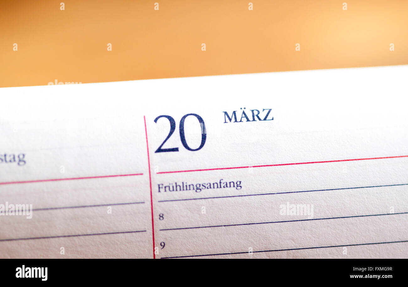 caleder showing beginning of spring Stock Photo - Alamy