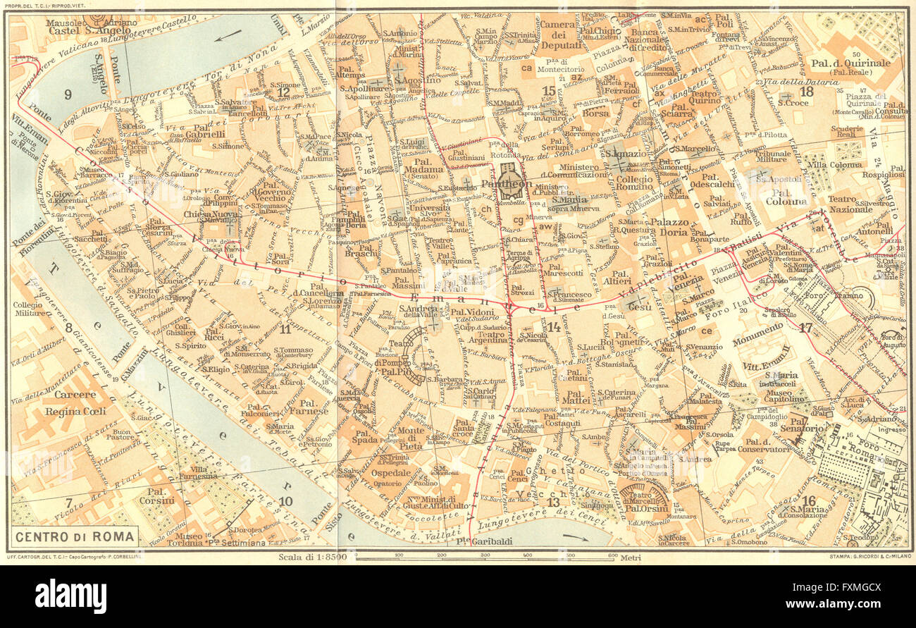 ROME: Centro Di Roma, 1925 vintage map Stock Photo - Alamy