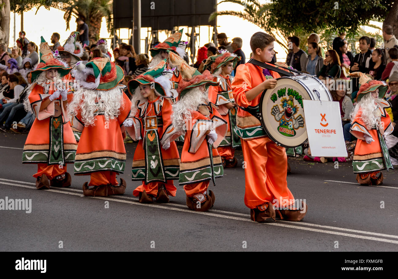 Children taking part in the Carnival Procession, Santa Cruz, Tenerife ...