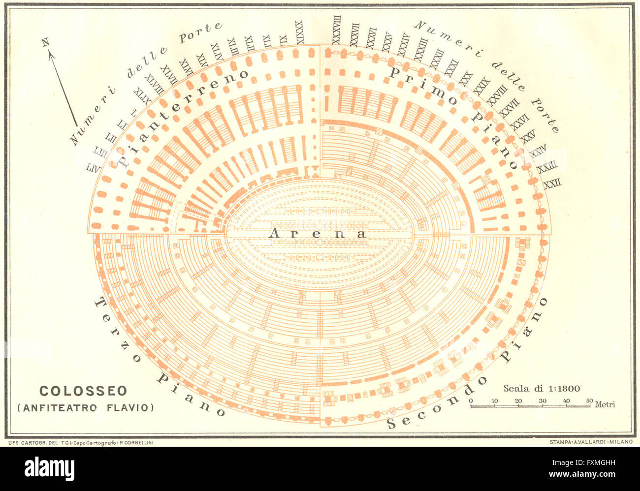 ROME: Colosseo, 1925 vintage map Stock Photo - Alamy