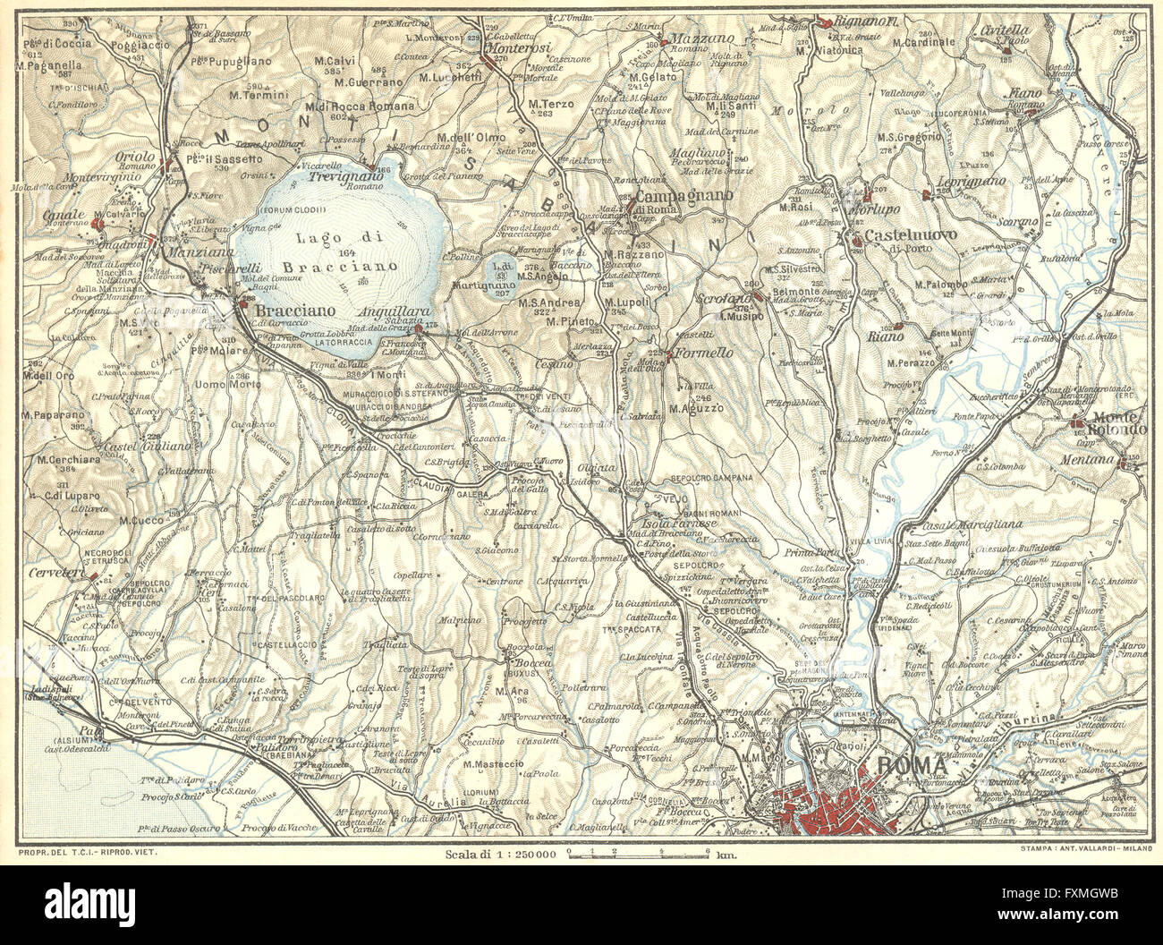 ROME: Latium North of Rome, 1925 vintage map Stock Photo - Alamy