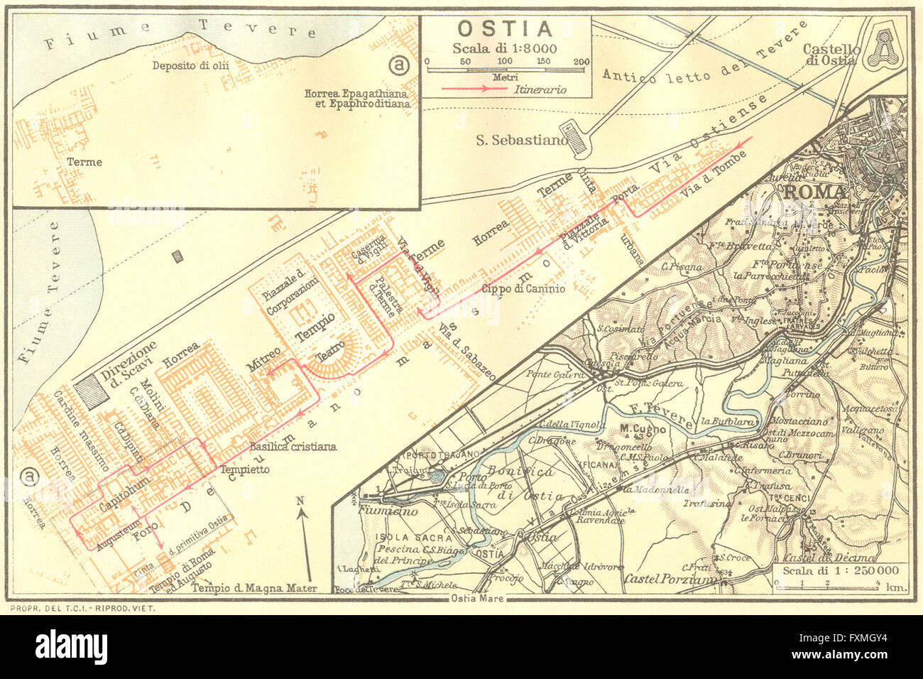 ROME: Ostia, 1925 vintage map Stock Photo - Alamy