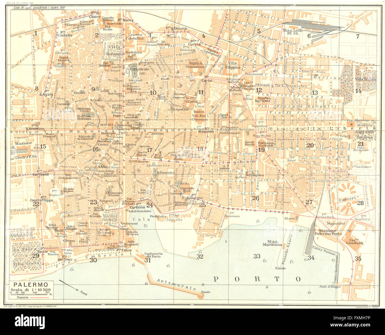 ITALY: Palermo, 1925 vintage map Stock Photo - Alamy