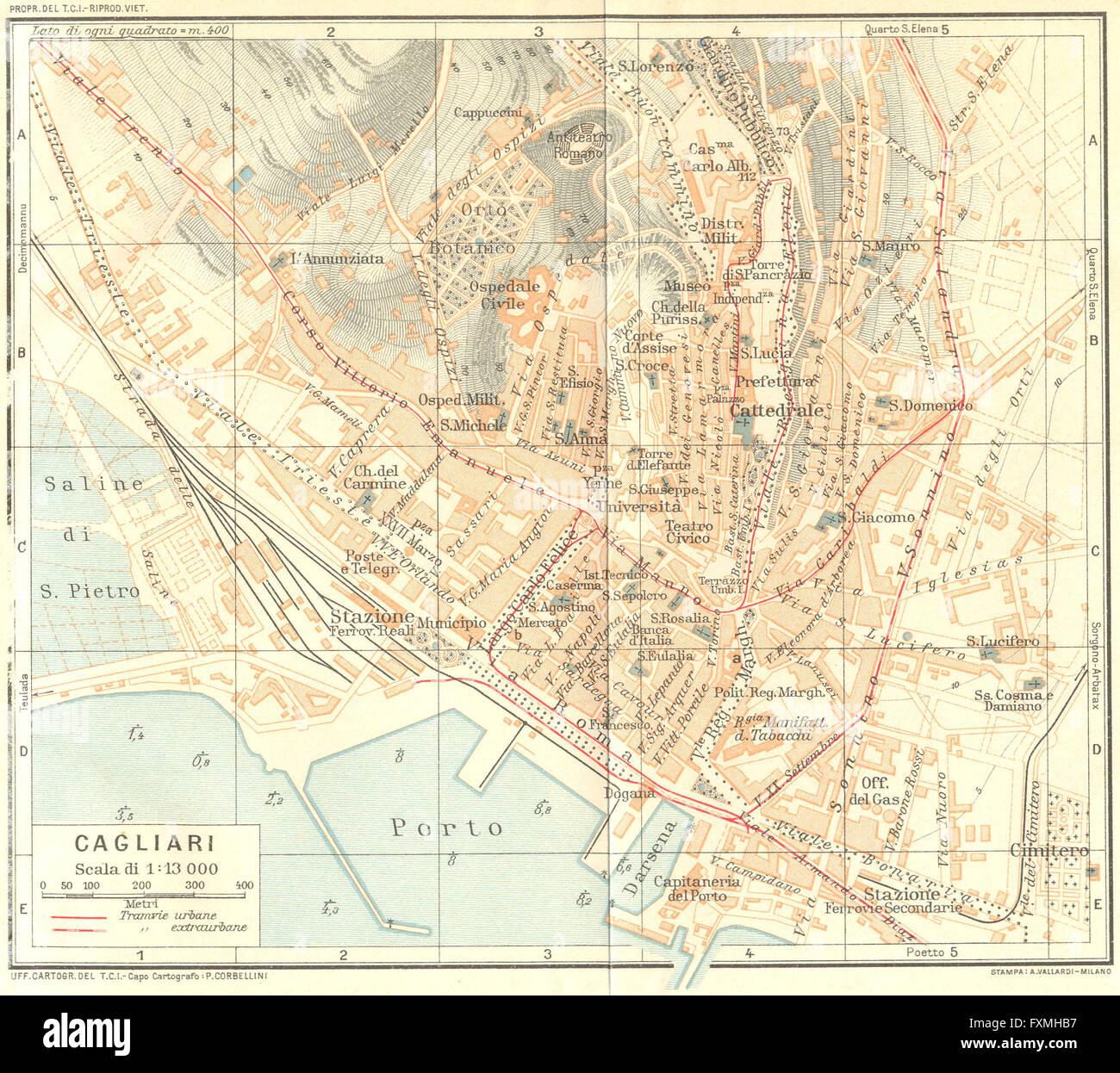 ITALY: Cagliari, 1925 vintage map Stock Photo - Alamy