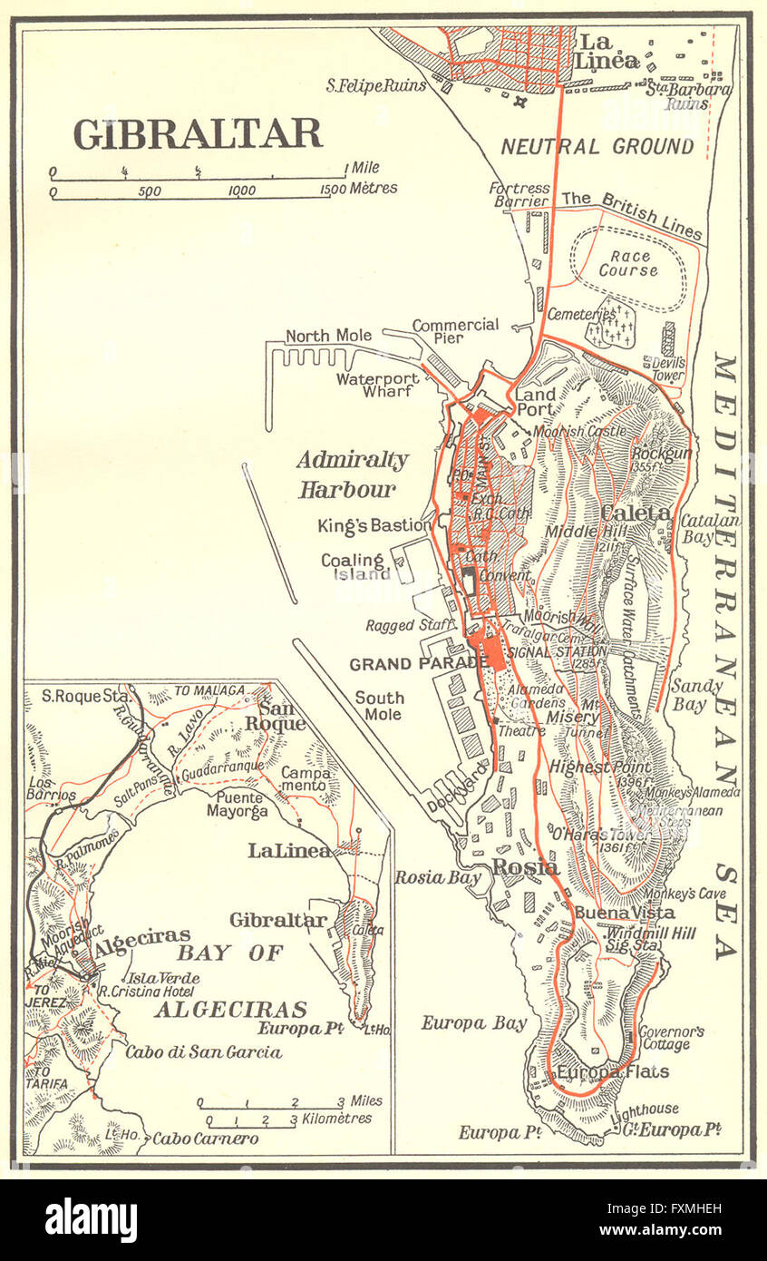 GIBRALTAR: Gibraltar, 1929 vintage map Stock Photo - Alamy