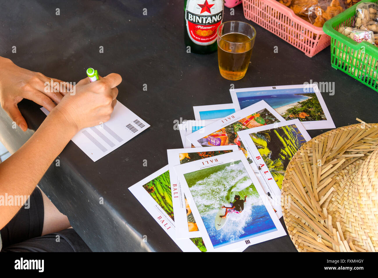 Writing Postcard, Jimbaran, Bali, Indonesia Stock Photo - Alamy