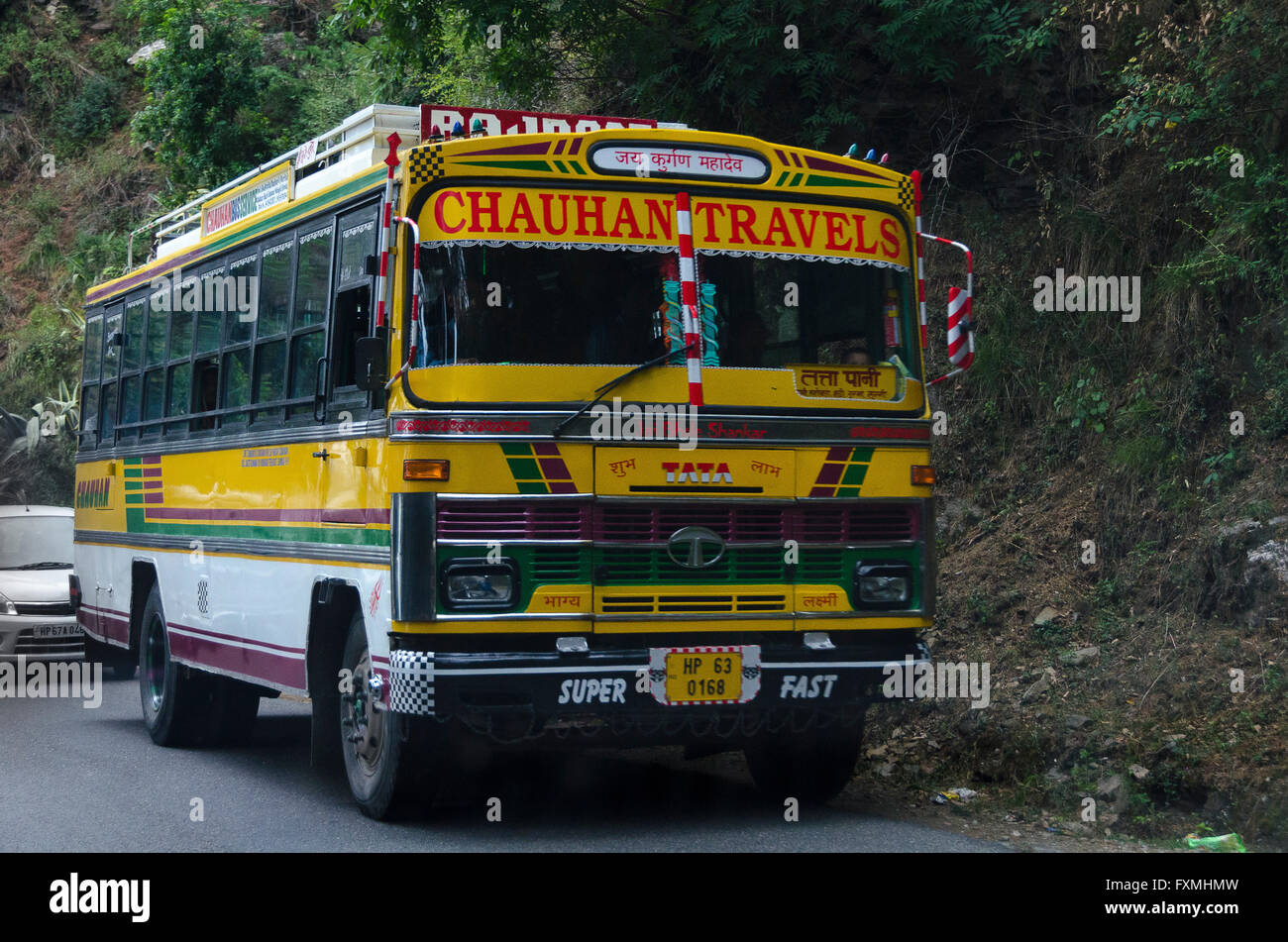Ornately decorated bus, near Simla, Himachal Pradesh, India Stock Photo ...